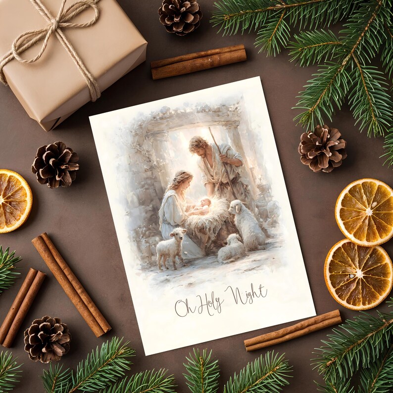Oh Holy Night Nativity Scene – Printable Christmas Greeting Card PNG ...