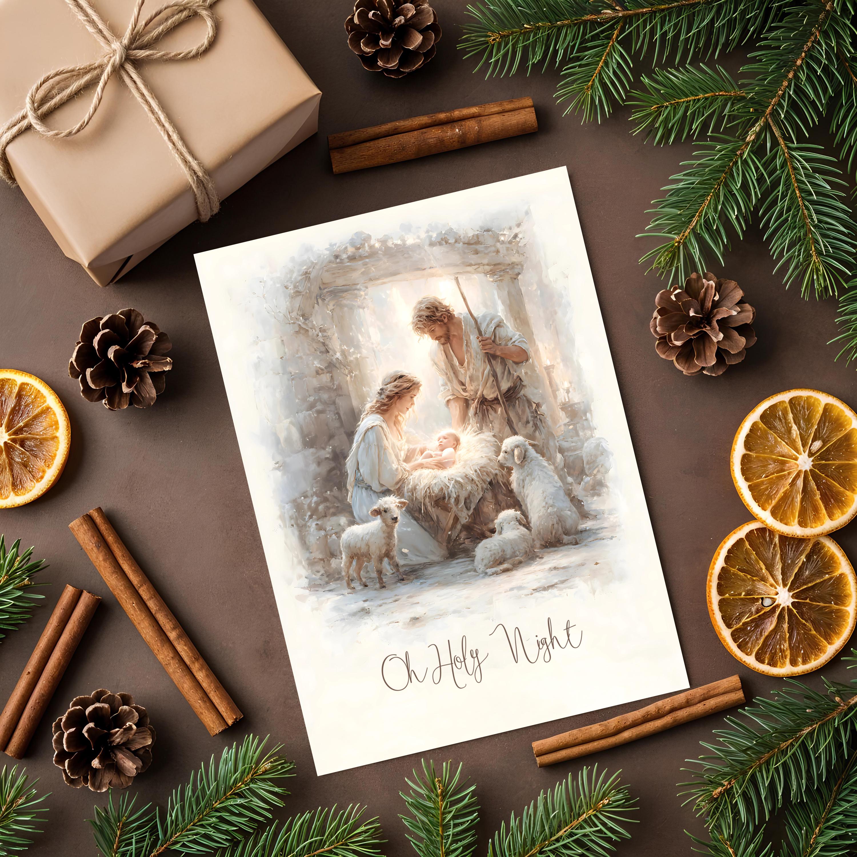 Oh Holy Night Nativity Scene – Printable Christmas Greeting Card PNG ...
