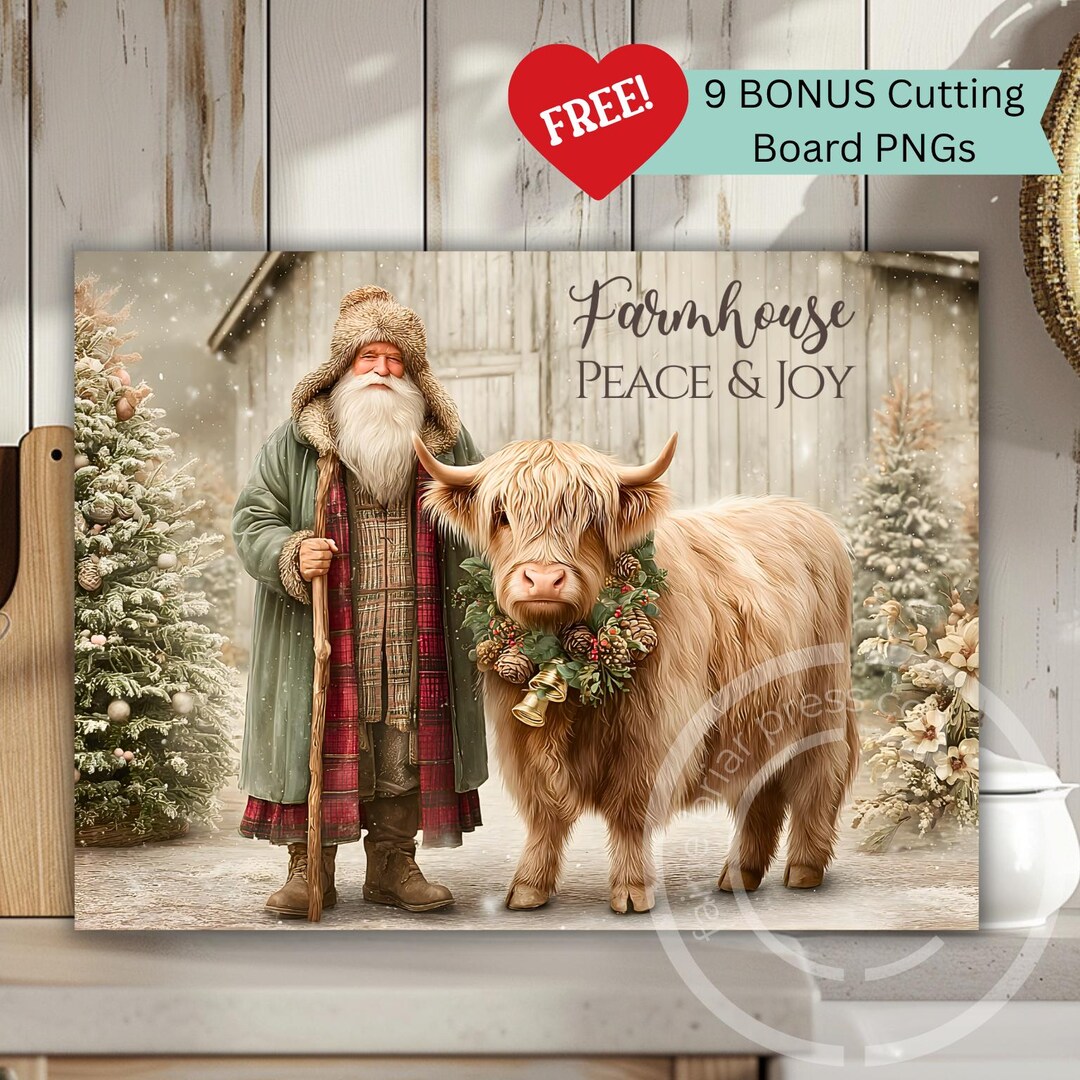Old World Santa – Farmhouse Peace & Joy Cutting Board PNG – Highland ...