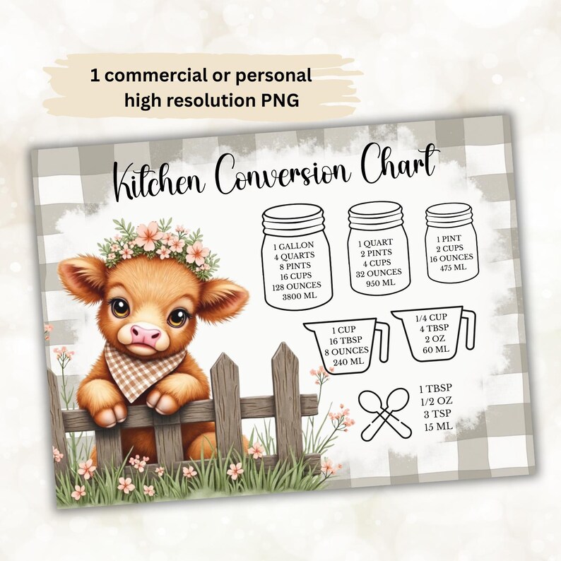 Highland Cow Kitchen Conversion Chart: Cutting Board Sublimation Design ...
