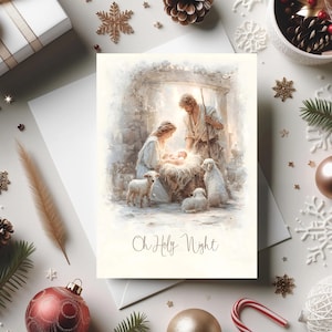 Oh Holy Night Nativity Scene – Printable Christmas Greeting Card PNG ...