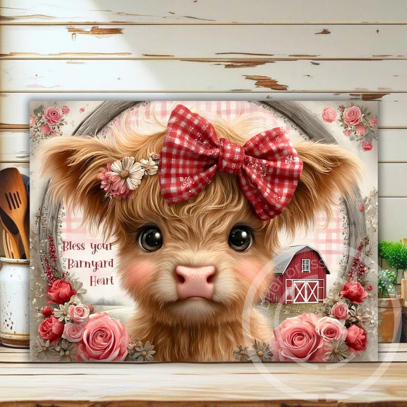 Highland Cow Cutting Board PNG – Valentine Calf - Farmhouse Kitchen ...