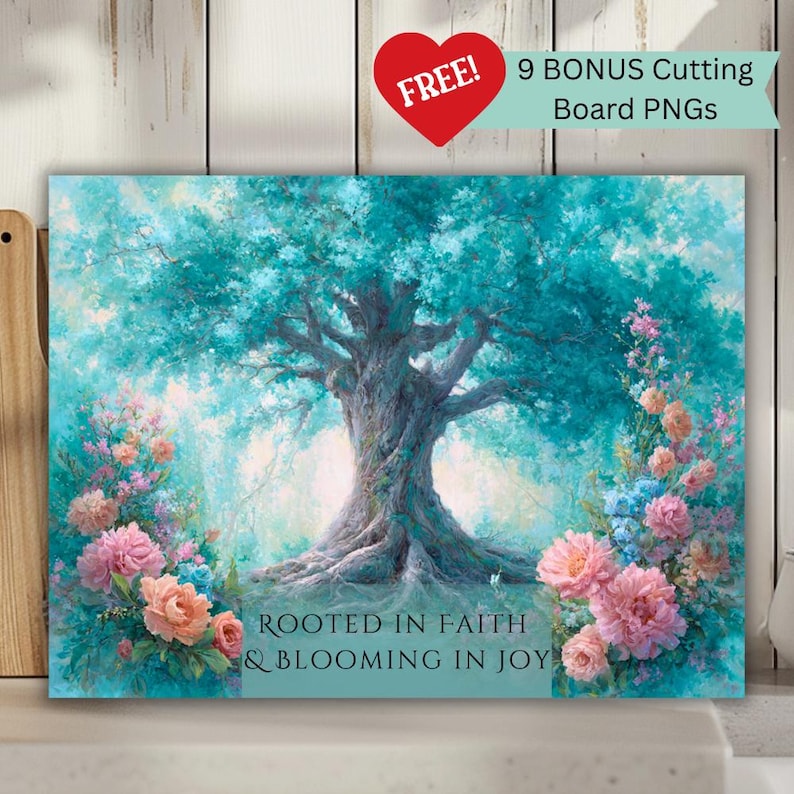 Rooted in Faith Tree PNG: Floral Cutting Board Design (digital Download ...
