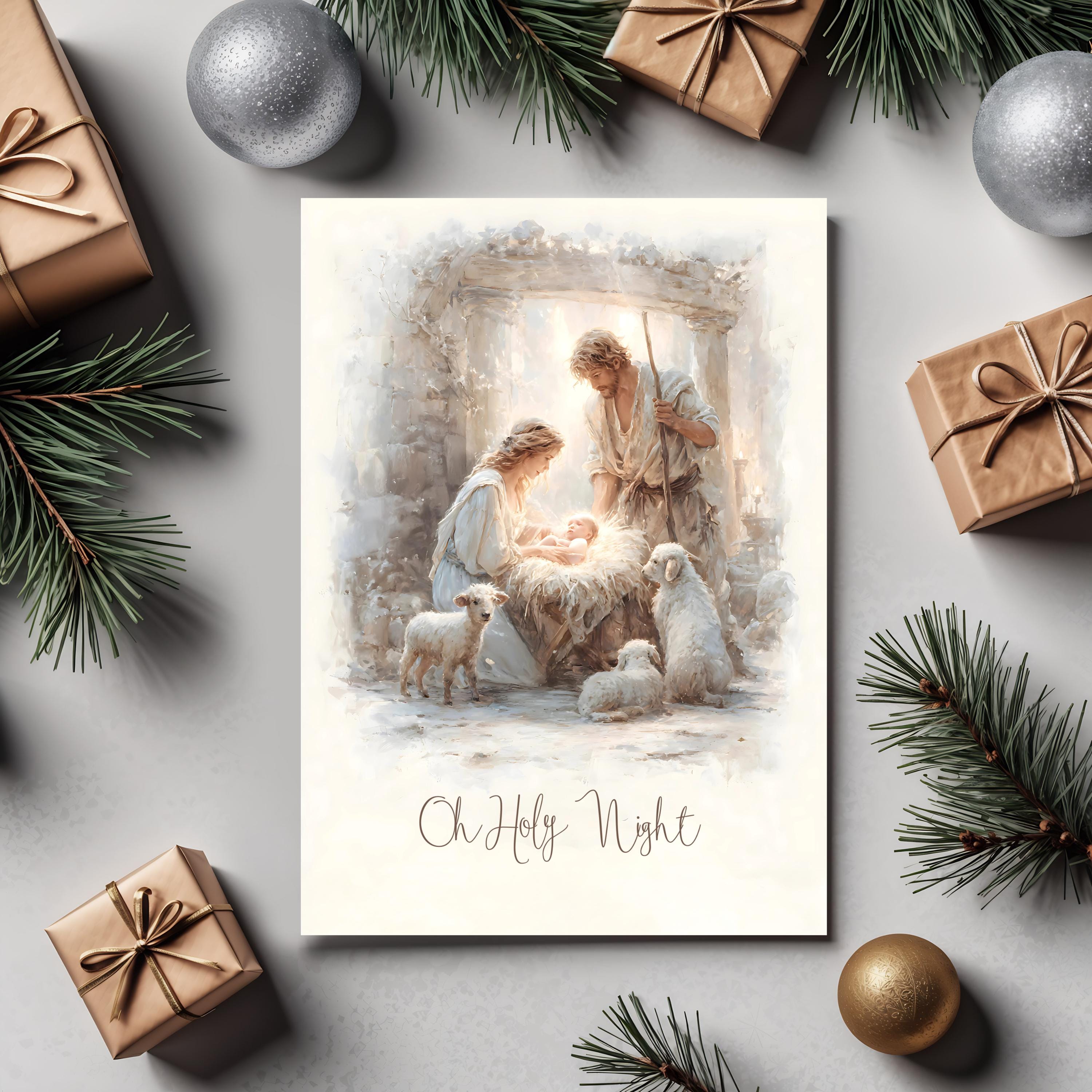 Oh Holy Night Nativity Scene – Printable Christmas Greeting Card PNG ...
