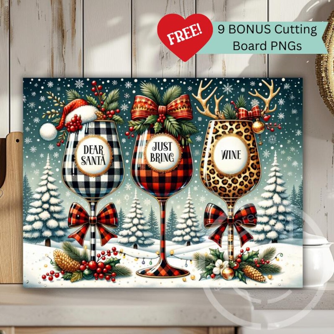 Christmas Cutting Board PNG – Santa Just Bring Wine – Holiday ...