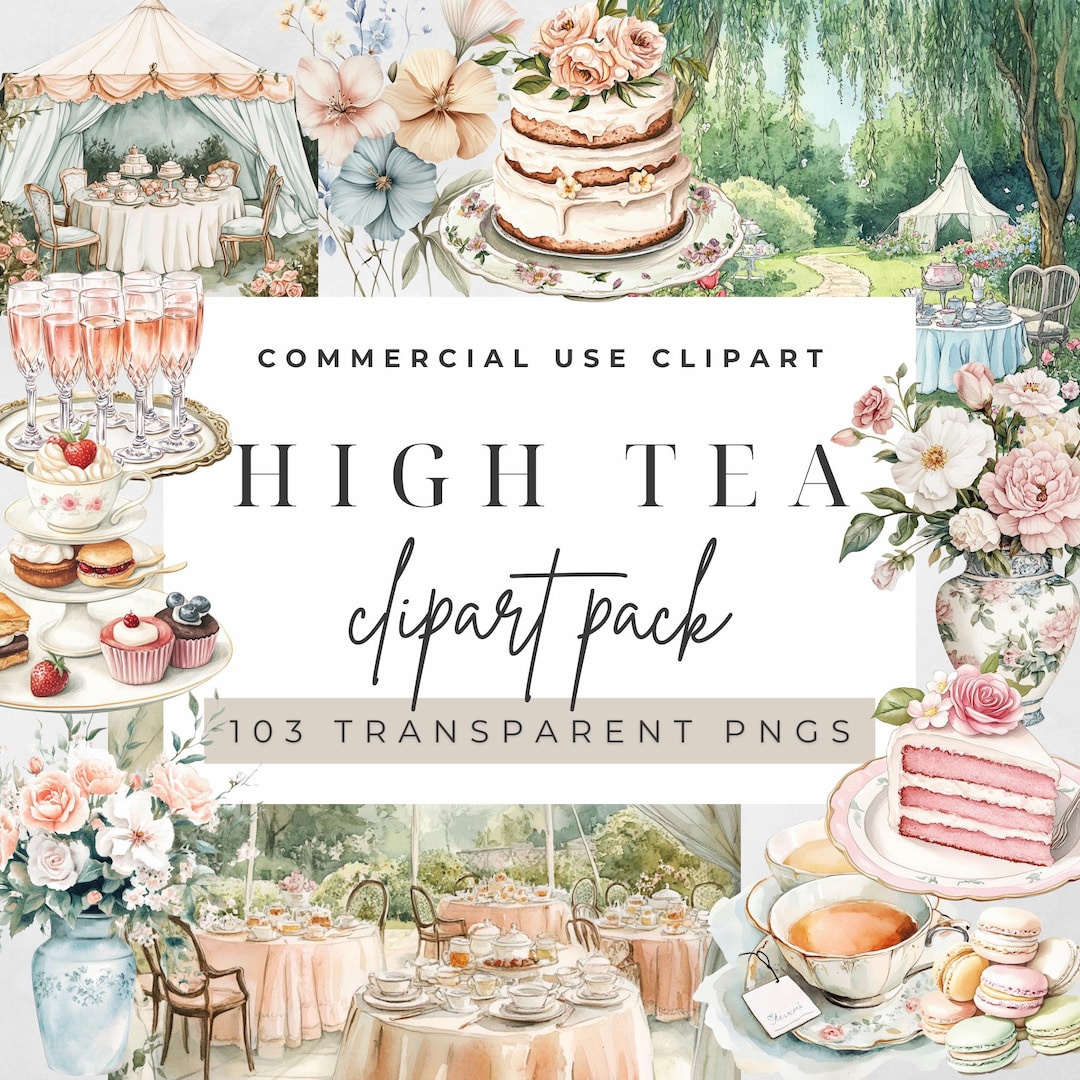High Tea Clipart, Watercolor Afternoon Tea Party Illustrations, Elegant ...