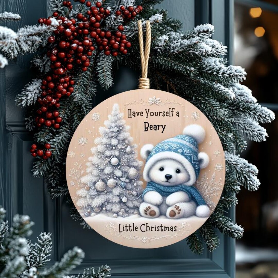 Polar Bear Christmas Door Hanger PNG – Round Sublimation Design for ...