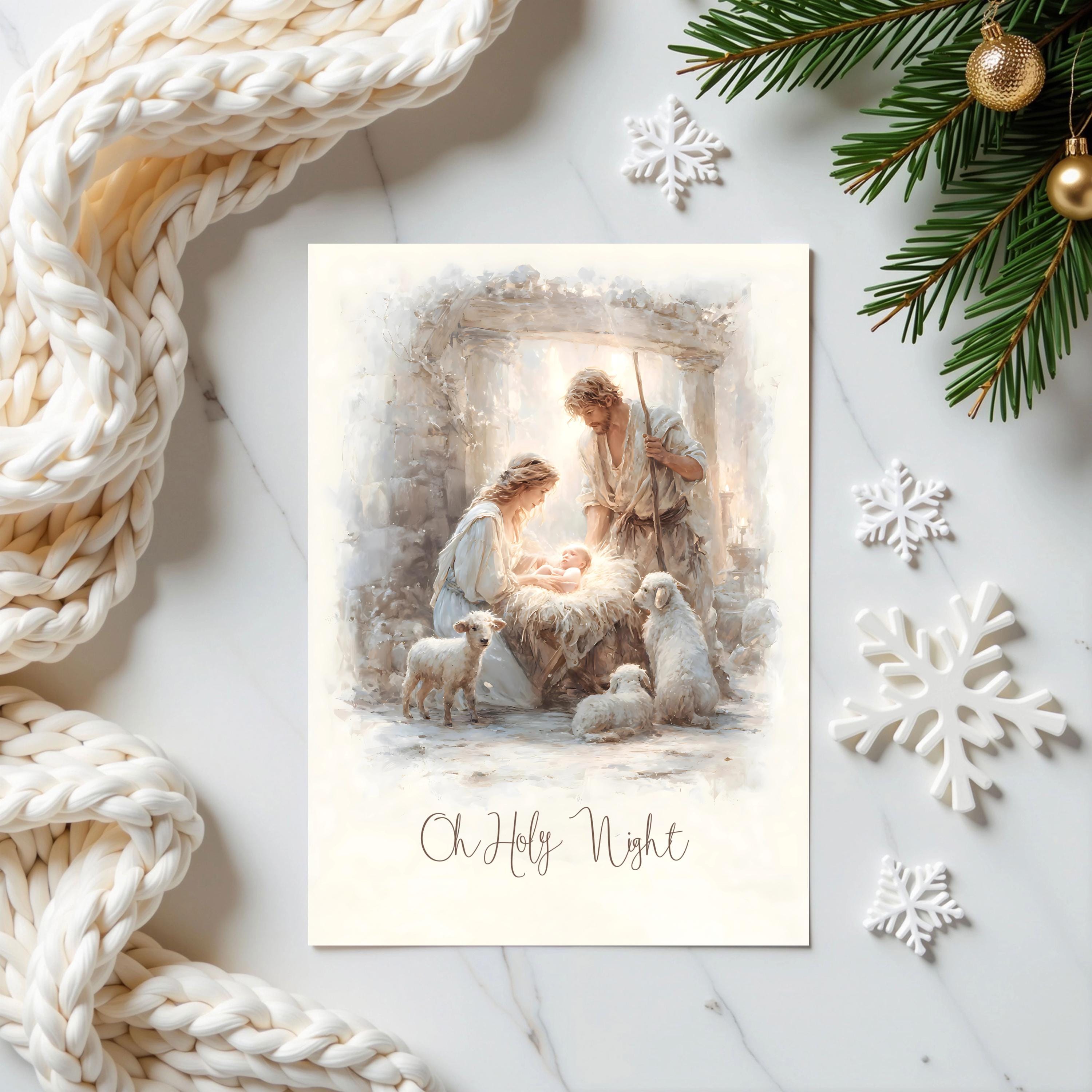 Oh Holy Night Nativity Scene – Printable Christmas Greeting Card PNG ...
