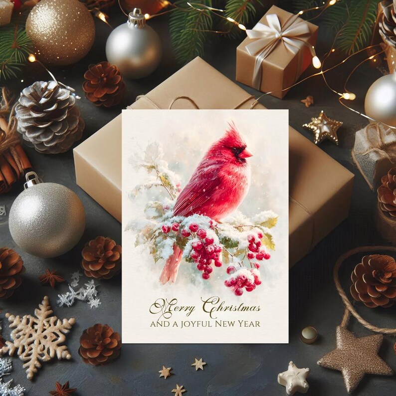 Red Cardinal in Snow – Printable Christmas Greeting Card PNG – Nature ...