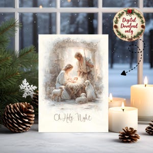 Oh Holy Night Nativity Scene – Printable Christmas Greeting Card PNG ...
