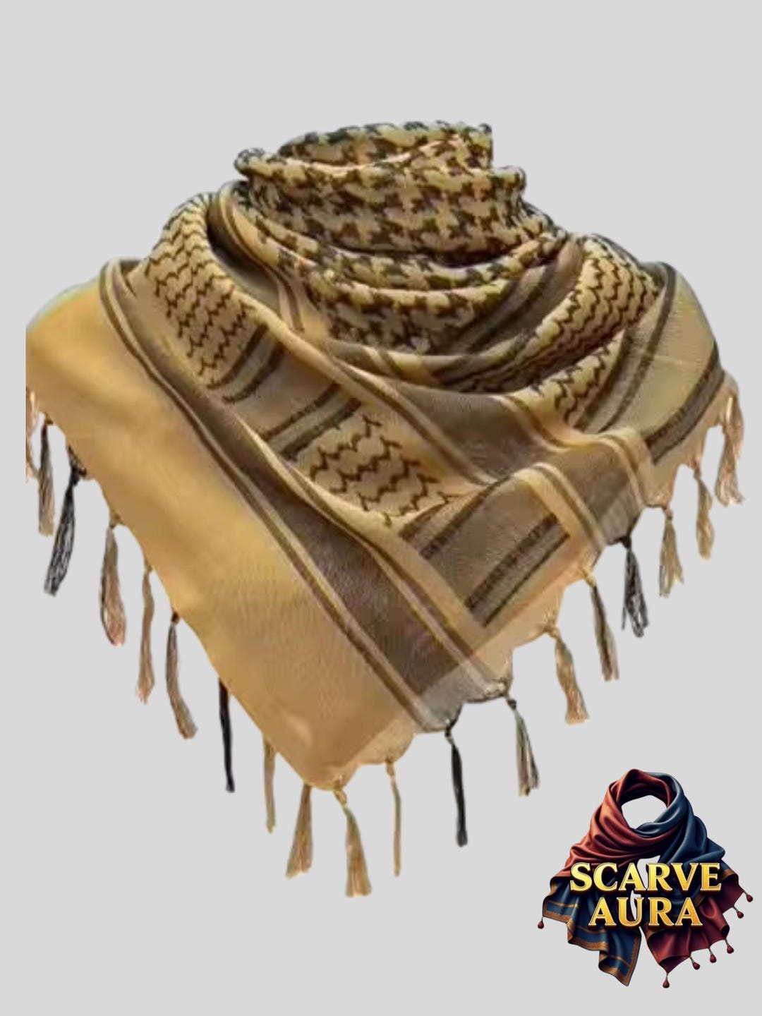 Mustard & Black Arabian Keffiyeh Scarf | Middle Eastern Shemagh ...