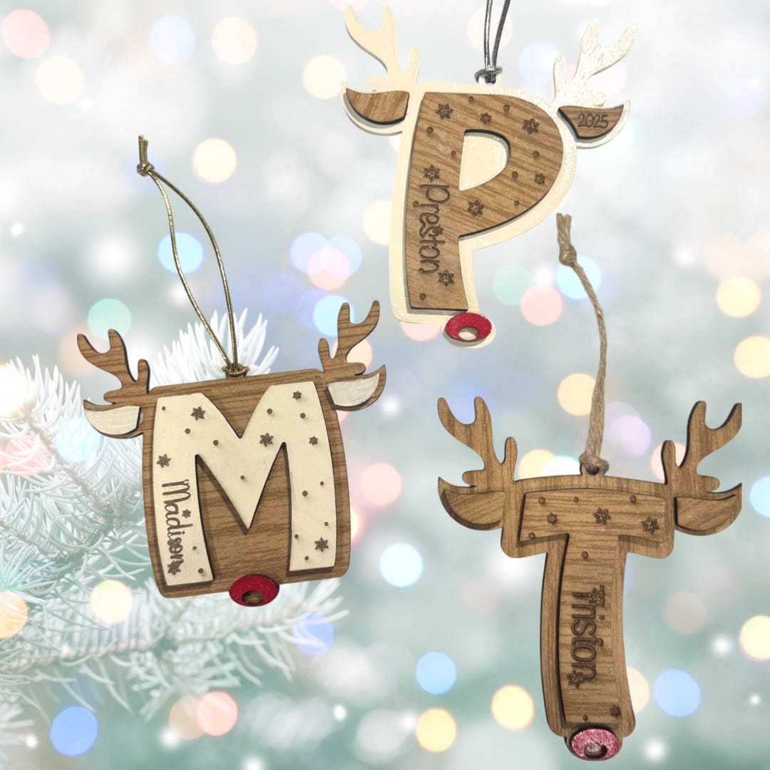 Letter Ornaments – Reindeer – Engraved Ornament Gift Tag – Custom ...