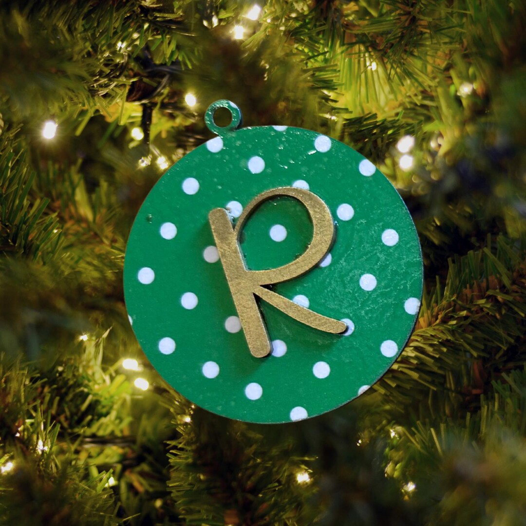 Personalized Polka Dot Christmas Ornament: Custom Initial, Wood Bell - Etsy