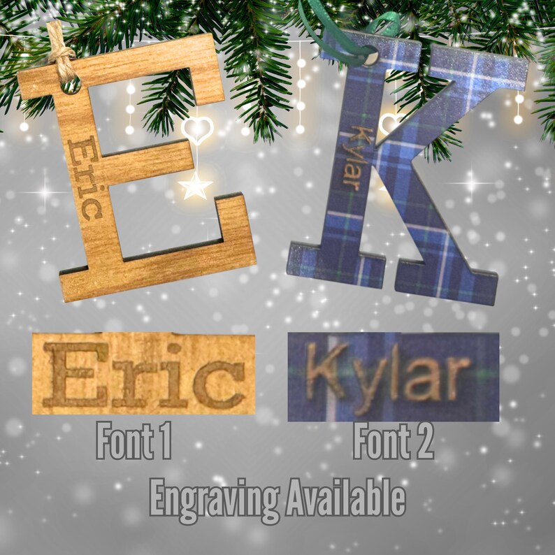 Personalized Wooden Ornament: Tartan Plaid, Laser Cut, Custom Letter ...
