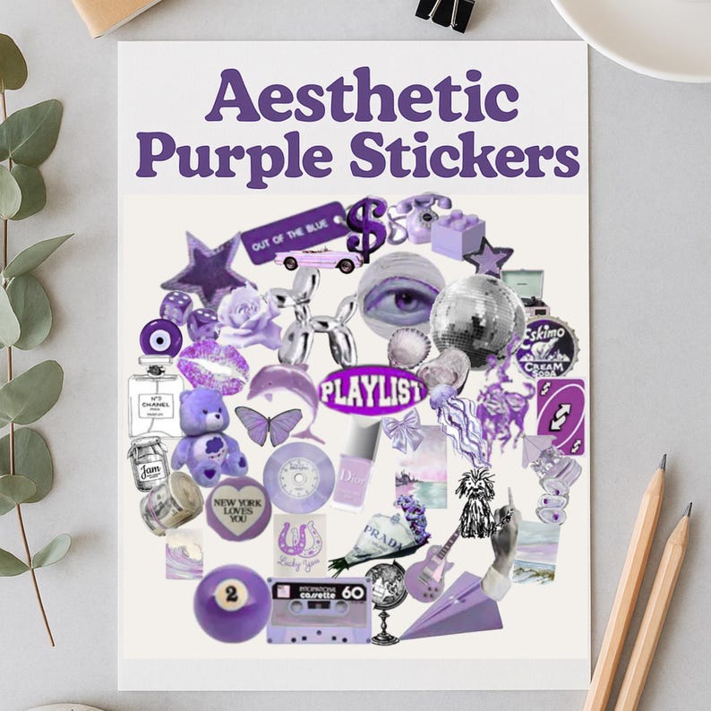 Purple Sticker Set: Dreamy Pngs, Planner Stickers (digital Download A4 ...