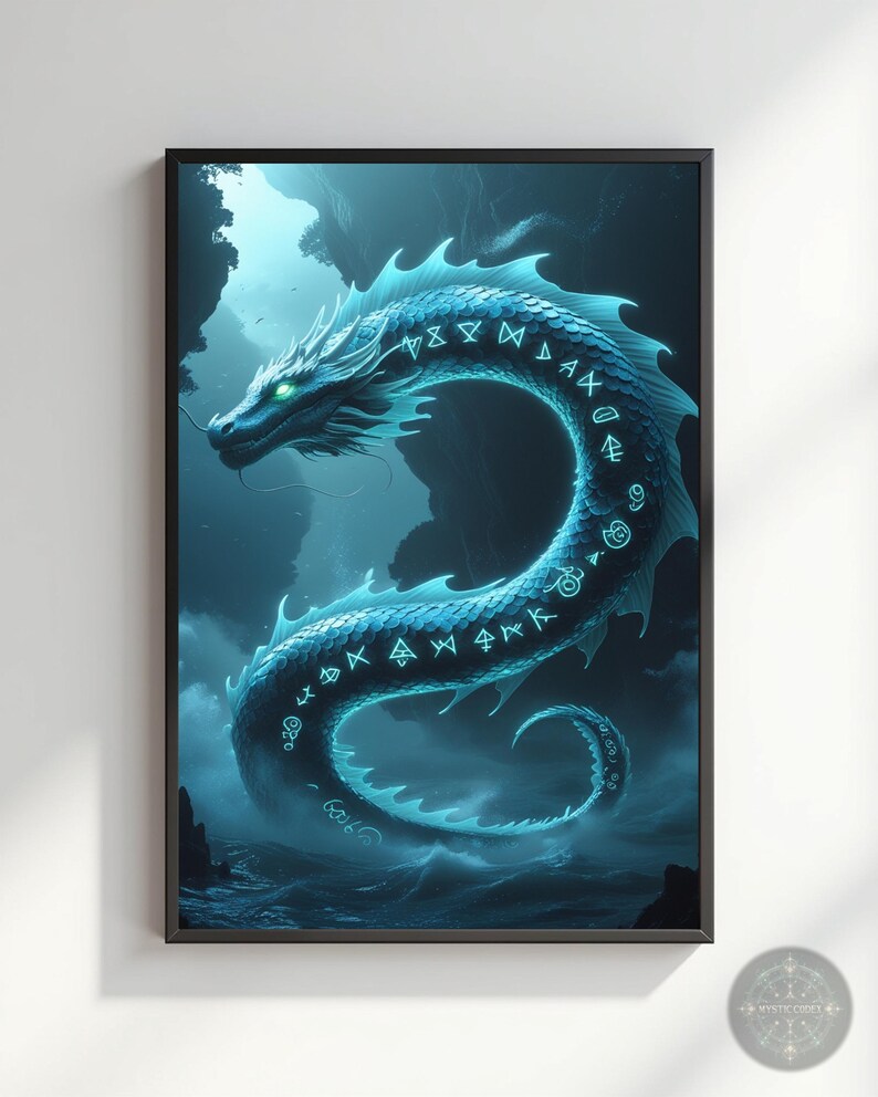 Abysscoil Sovereign — Celestial Sea Serpent Digital Art Print, Mystical ...