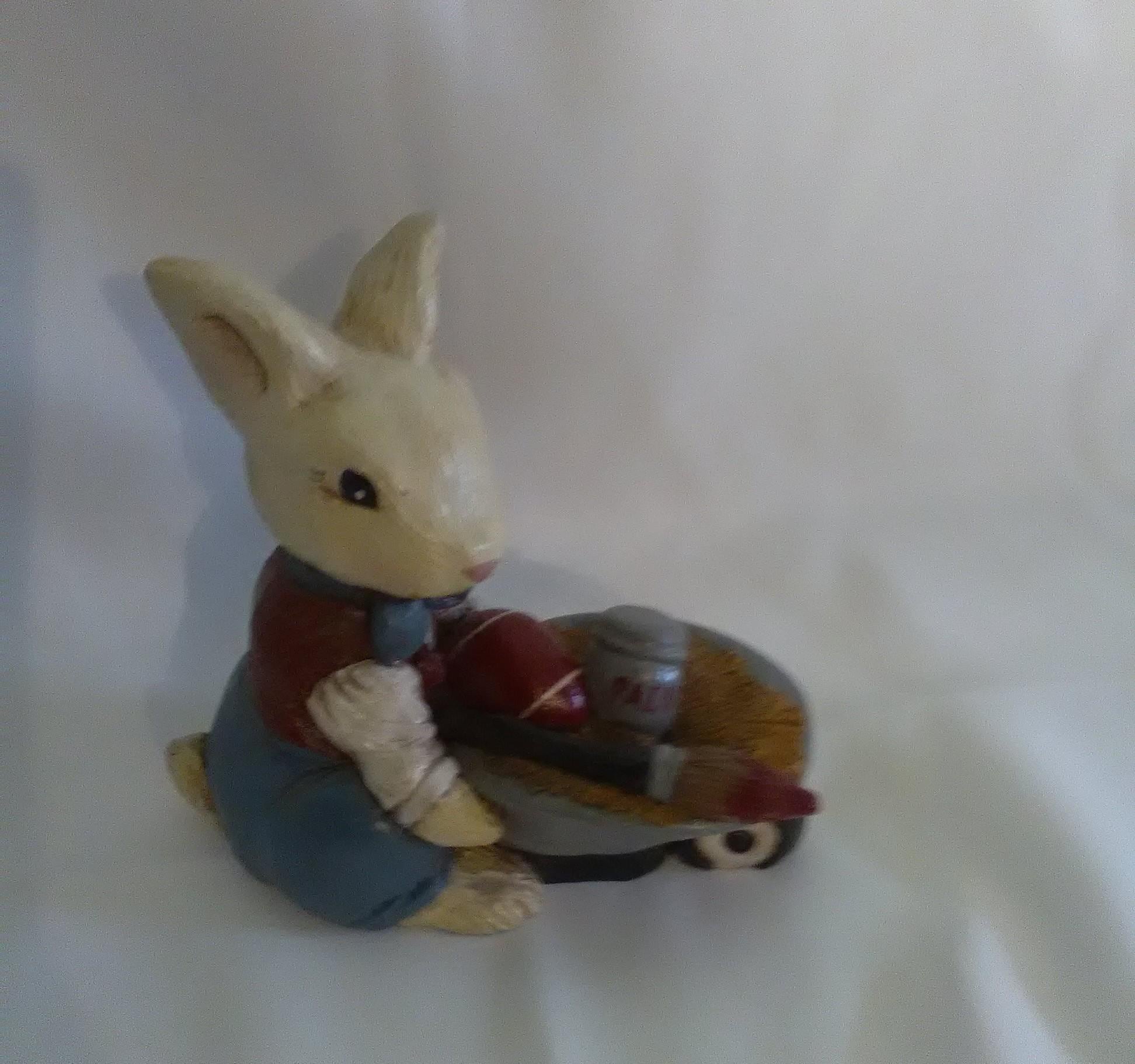 Hand Painted Pecan Resin Bunny With Wheelbarrow - Etsy