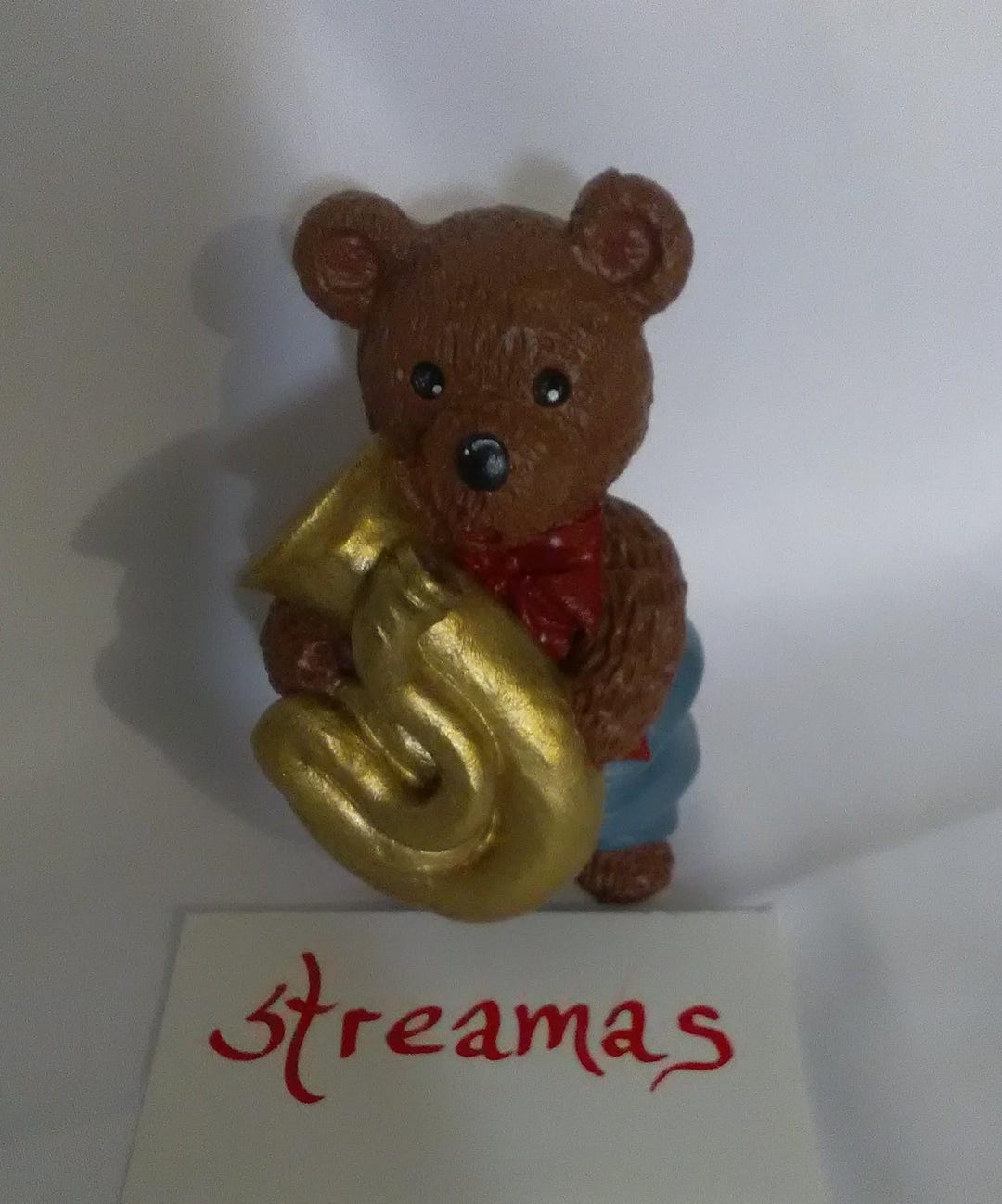 Hand Painted Pecan Resin Bear With Horn - Etsy