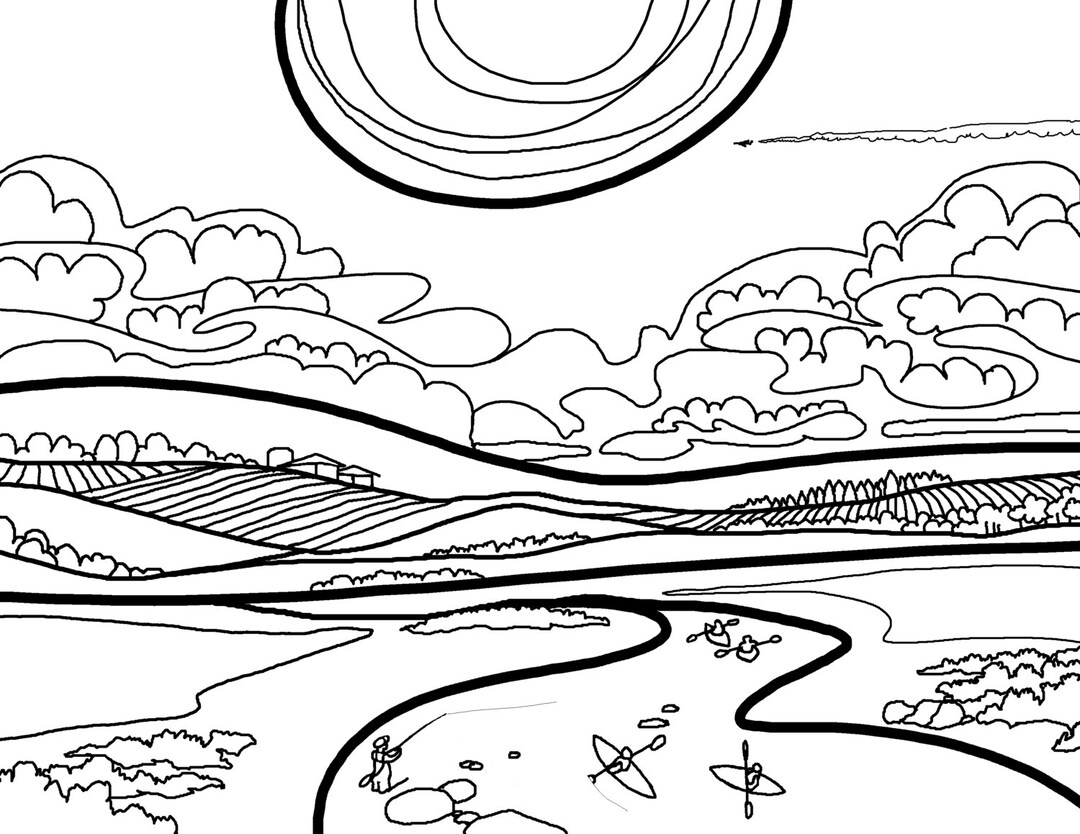 LANDSCAPE - Digital Drawing for Your Coloring Pleasure - Etsy