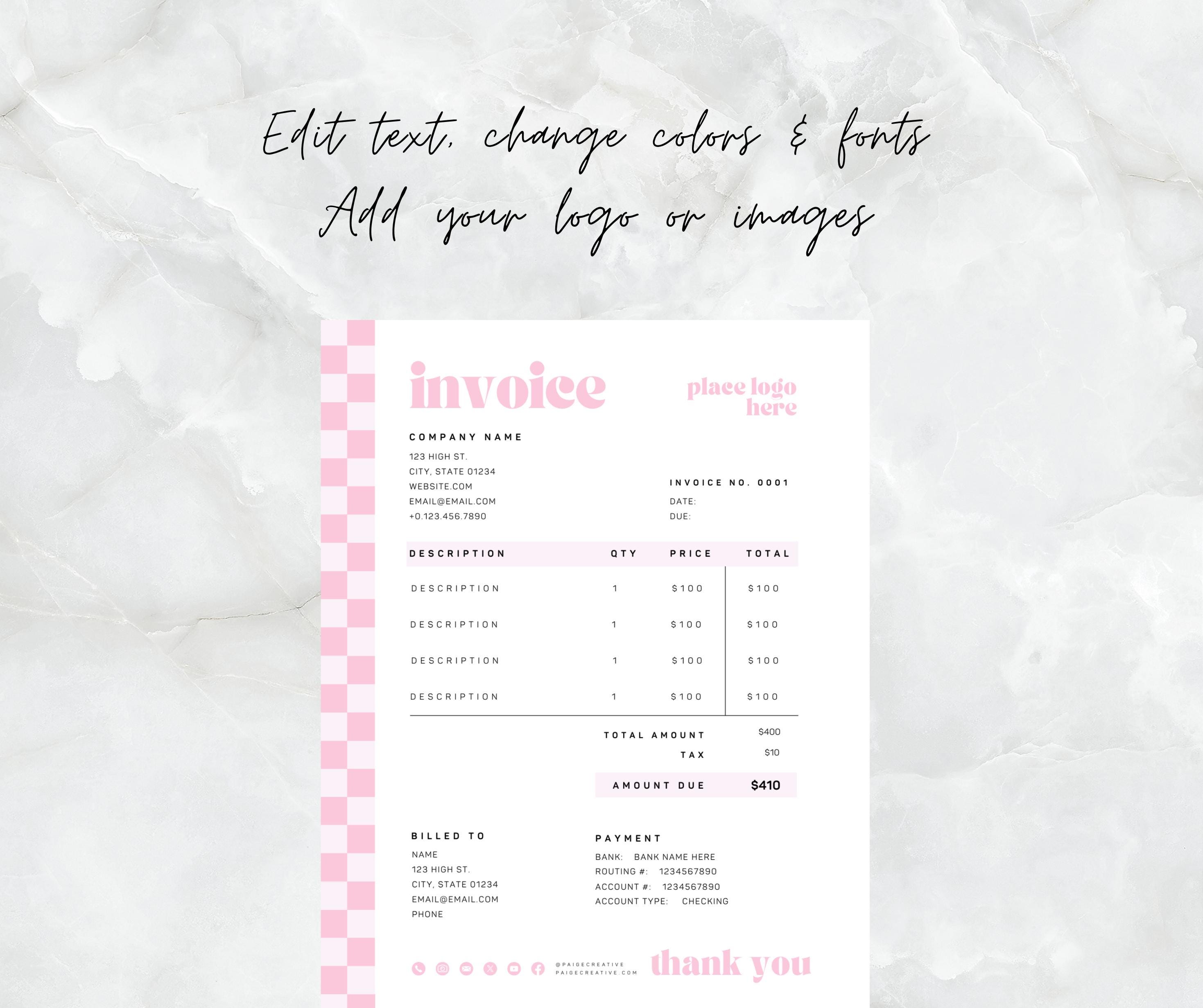Editable Invoice Template Canva, Printable Small Business Invoice ...