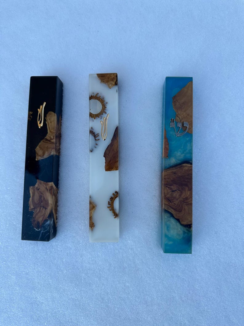 Handmade Epoxy Mezuzah Case – Olive Wood & Resin Cover – Weatherproof ...