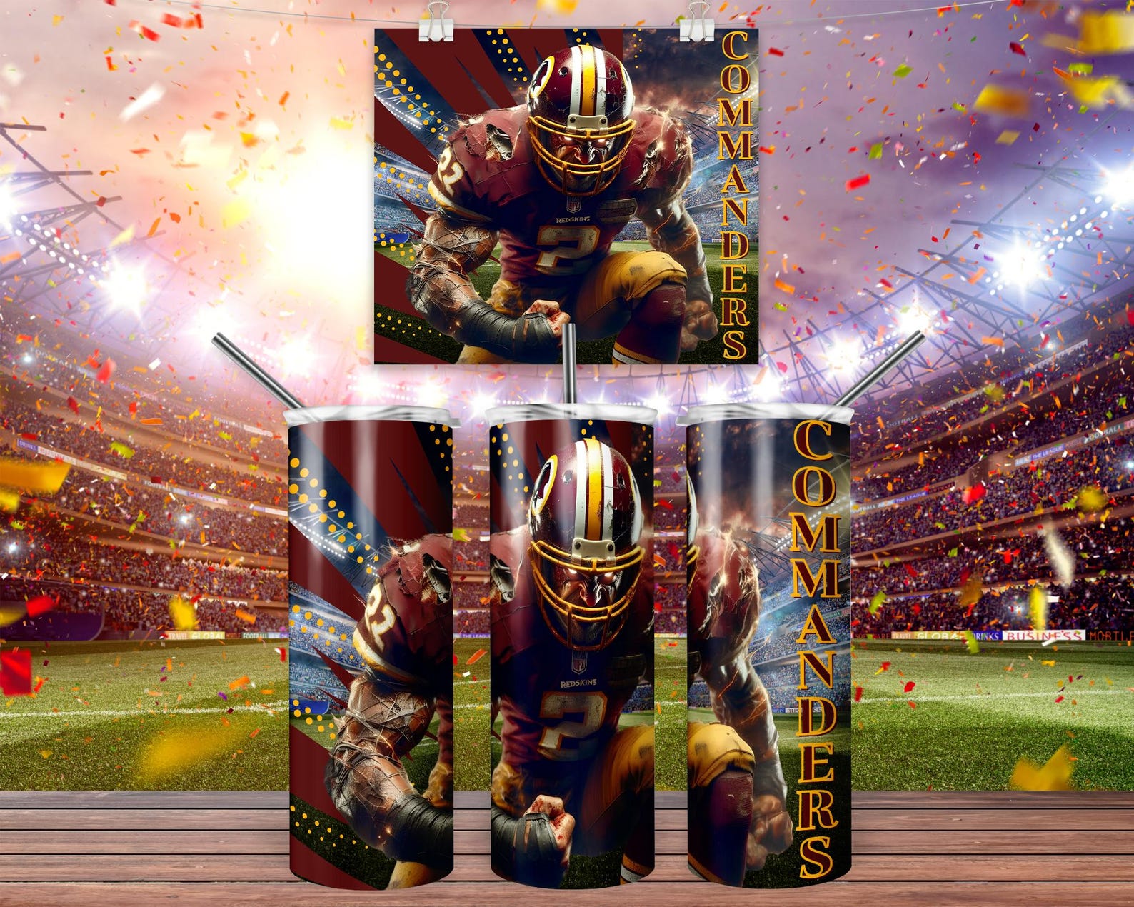 Commanders 20oz Skinny Tumbler Wrap PNG, Sport 20oz Tumbler PNG, Mascot ...