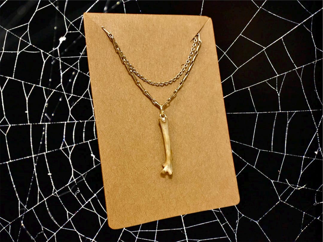Rat Femur Layered Necklace, Real Bone Jewelry Gold Plated Two Layered ...