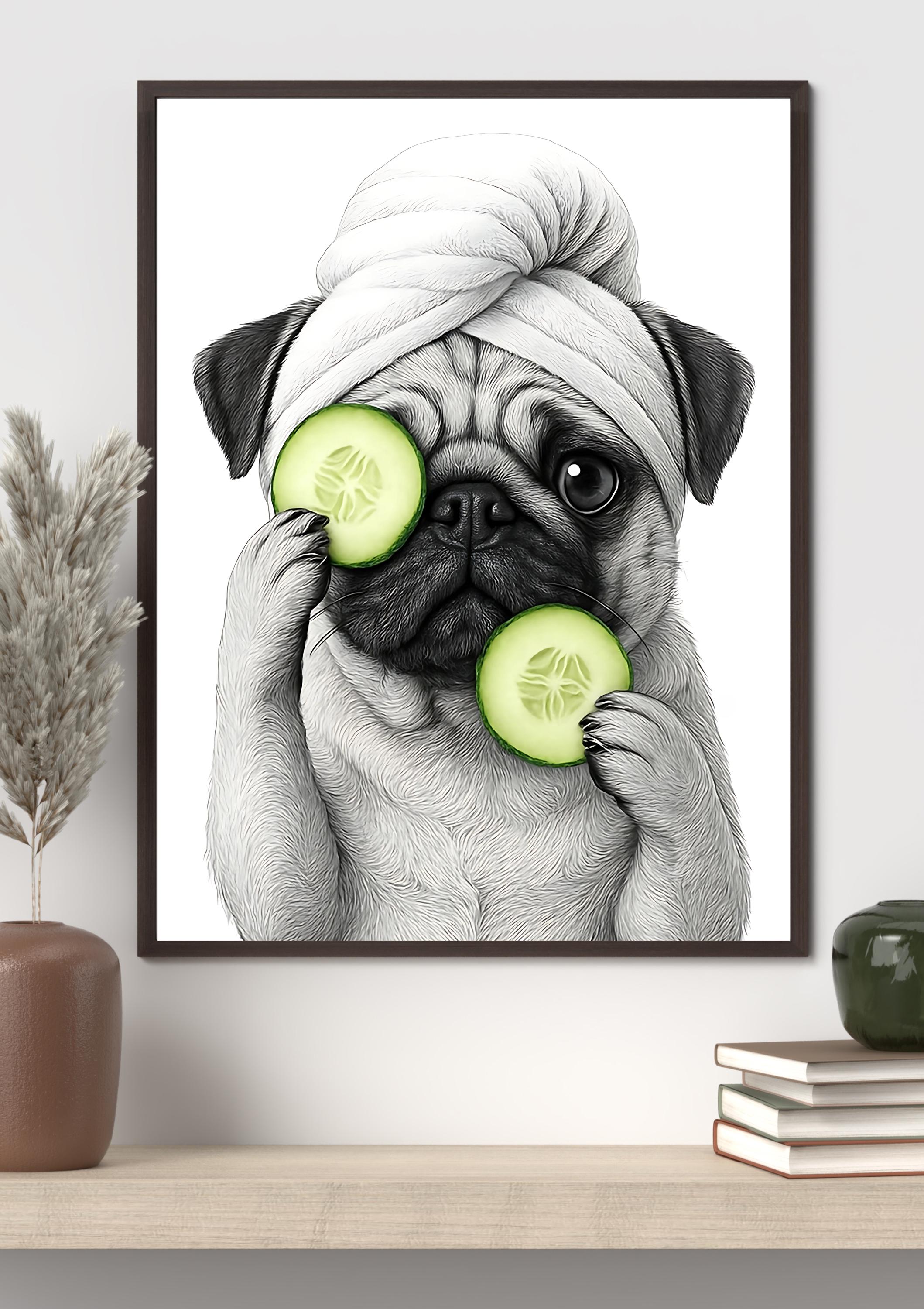 Set of 3 Adorable Pug Bathroom Prints - Printable Wall Art, Bathroom ...