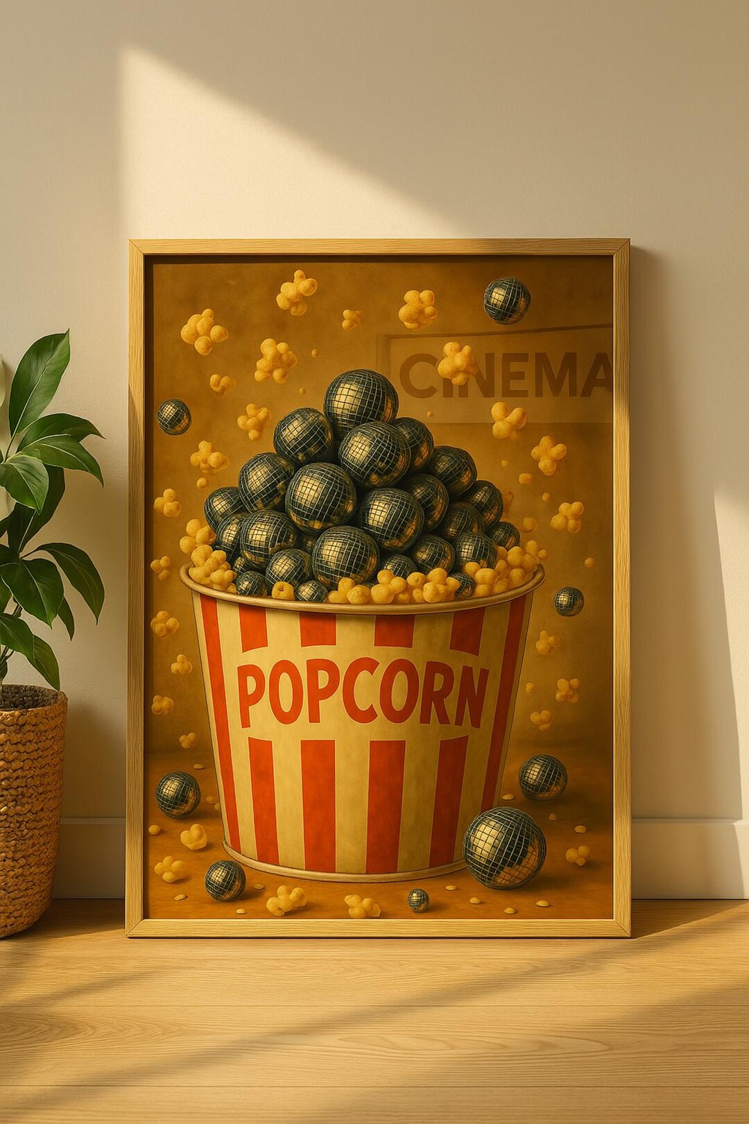 Disco Ball Popcorn Print | Retro Kitchen Wall Art | Printable Preppy ...