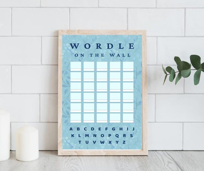 Wordle Wall Art Printable, Blue Aesthetic Game Poster, Interactive Home ...
