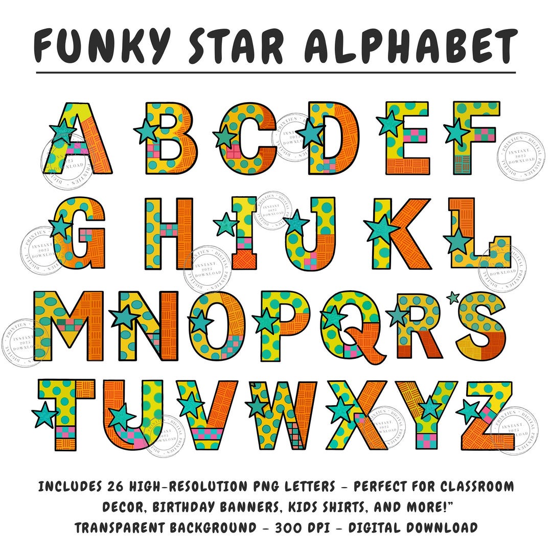 Preppy Bright Doodle Alphabet Letters Set – Kindergarten Colorful A-Z ...