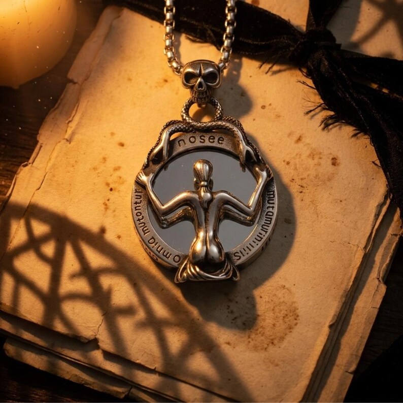 Gothic Skull Snake Magic Mirror Necklace, Stainless Steel Grunge ...