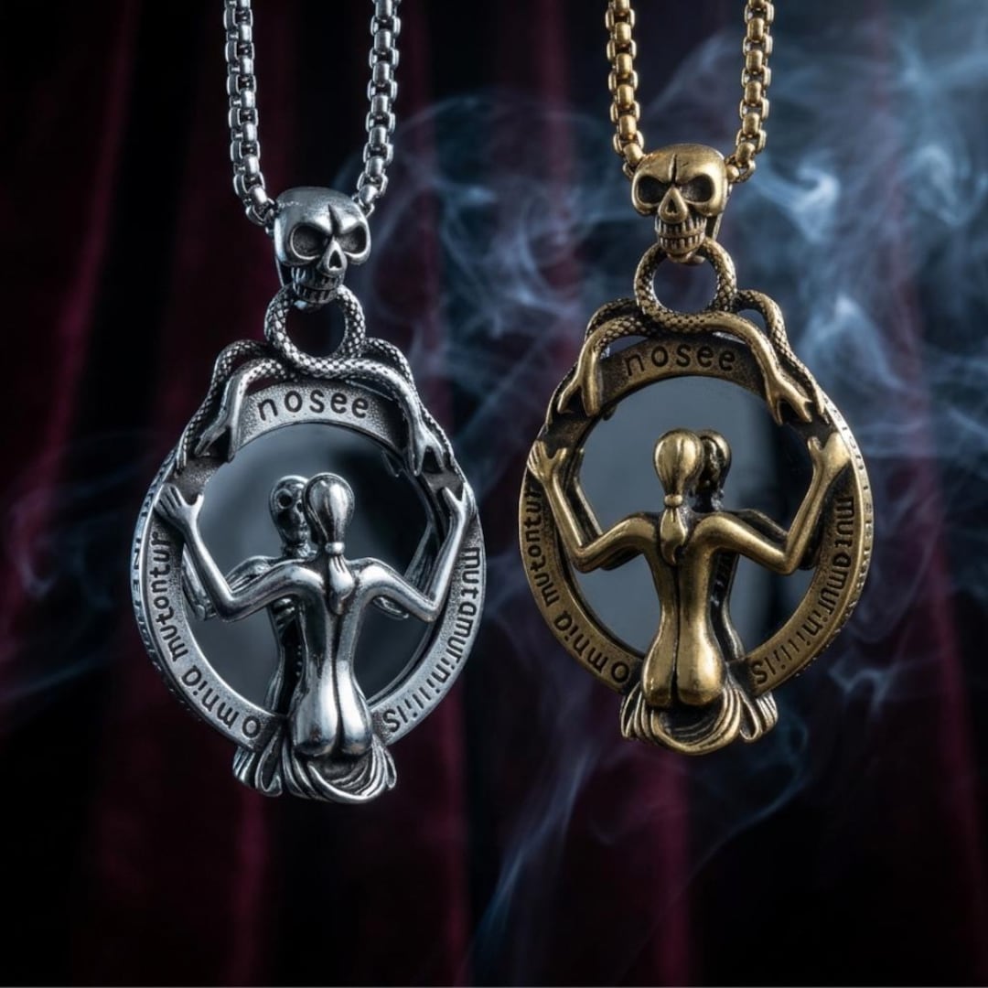 Gothic Skull Snake Magic Mirror Necklace, Stainless Steel Grunge ...