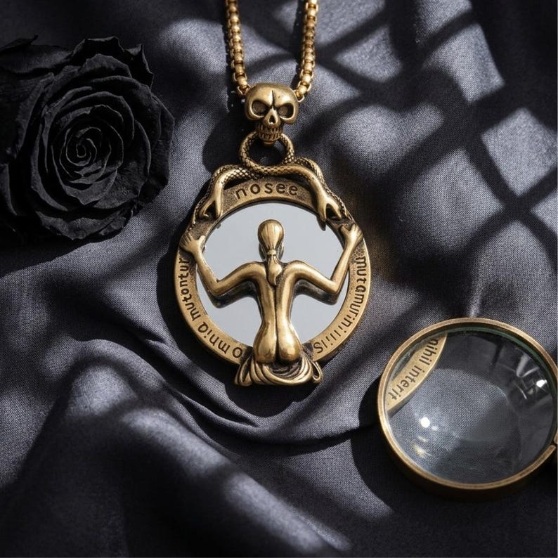Gothic Skull Snake Magic Mirror Necklace, Stainless Steel Grunge ...
