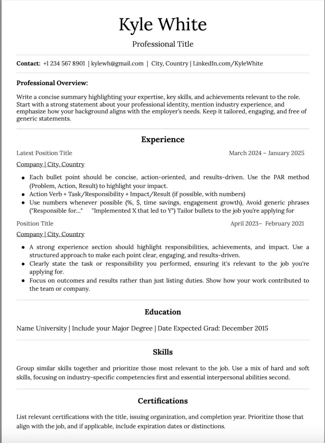 CV Template Kyle White - Etsy