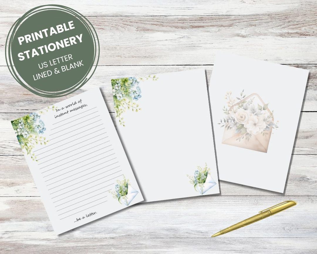 Vintage Letter Writing Paper: Printable Stationery Set (lined & Unlined ...