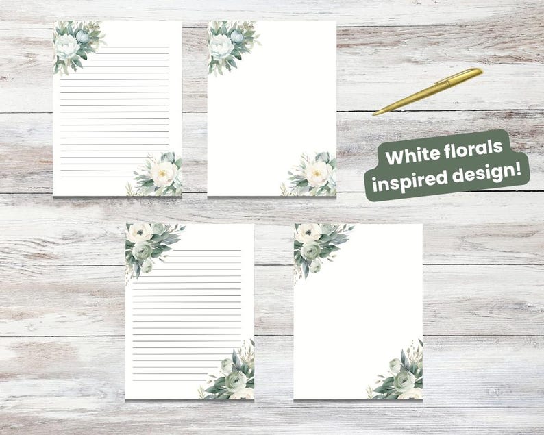 Floral Letter Writing Paper: Minimalist Stationery Set (digital ...