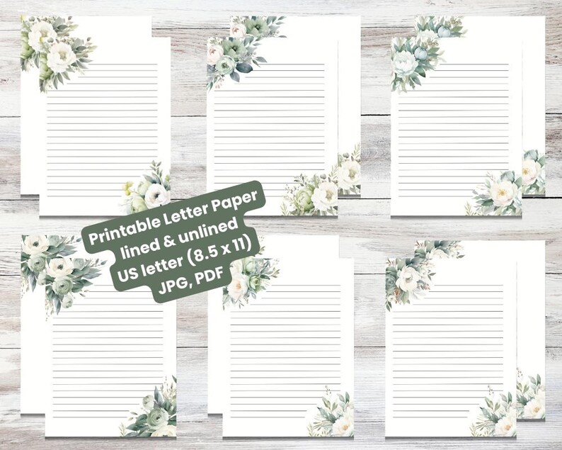 Floral Letter Writing Paper: Minimalist Stationery Set (digital ...