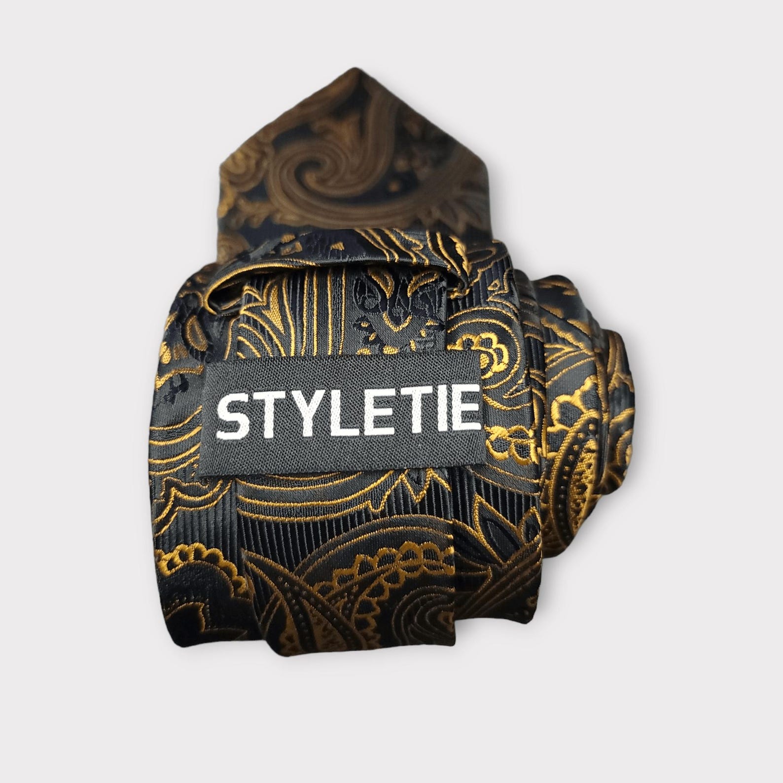 Extra Long Black Gold Paisley Tie Pocket Square Cufflink Set - Etsy