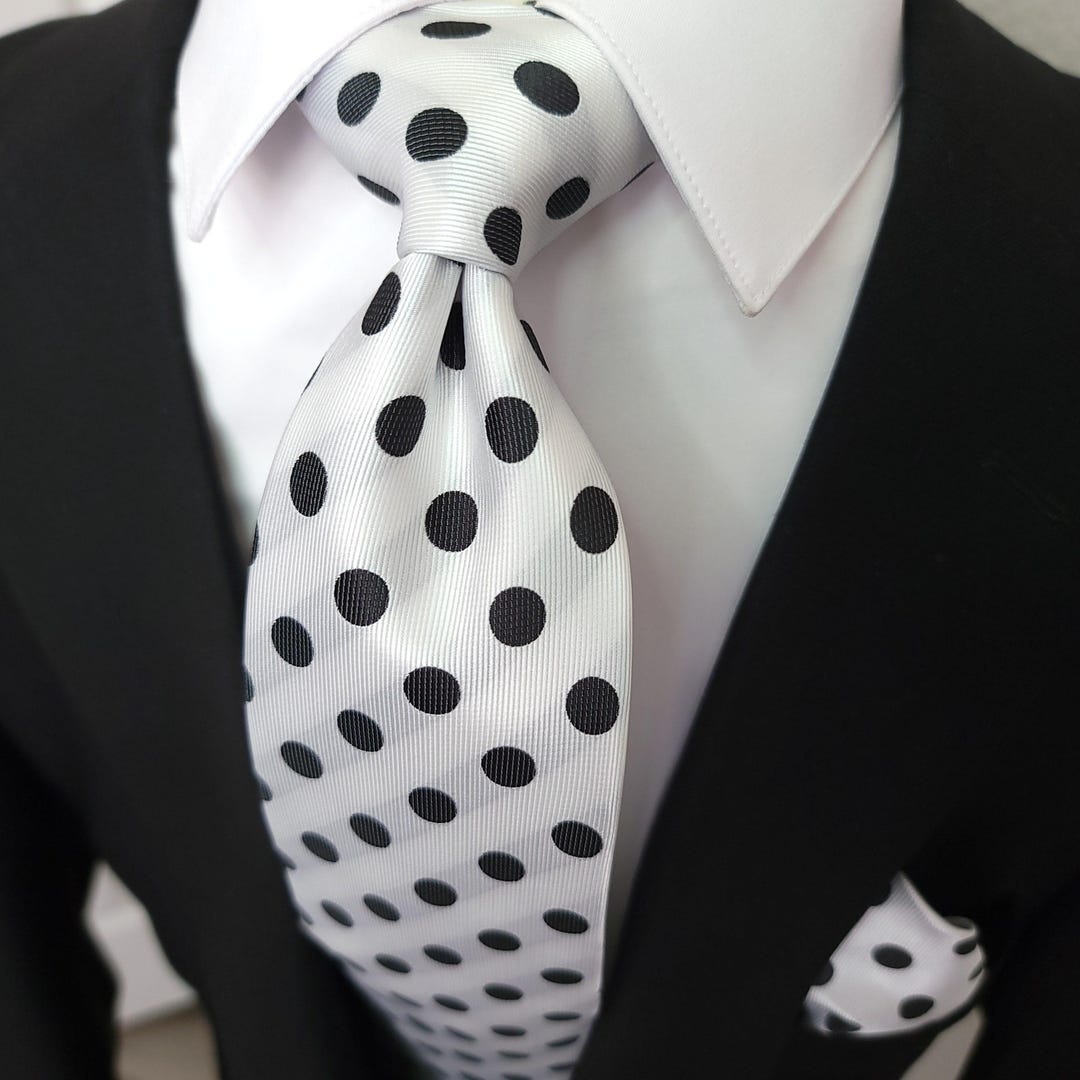 Classic White Black Polka Dot Silk Tie Pocket Square Cufflink Set - Etsy
