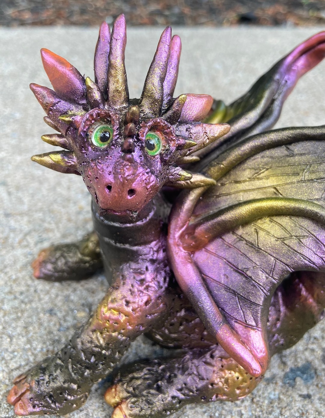 Polymer Clay Dragon Sculpture: Metallic Airbrushed Fantasy Figurine - Etsy