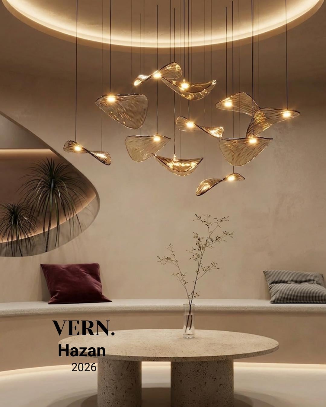 Hazan Sculptural Glass Chandelier, Custom Amber Art Glass Lighting ...