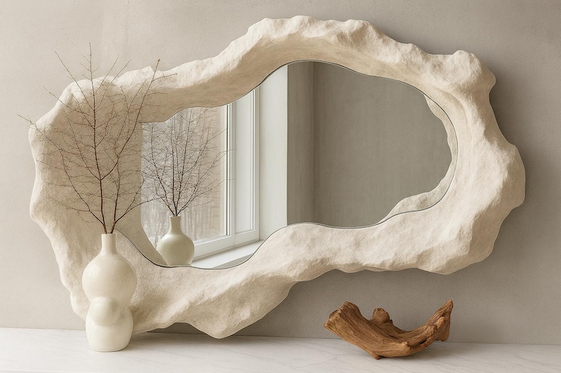 Organic Sculptural LED Wall Mirror | 120x80 Cm (47.2"x31.5") Modern ...