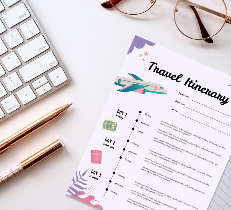 Editable Travel Itinerary Template, Printable Travel Planner PDF ...