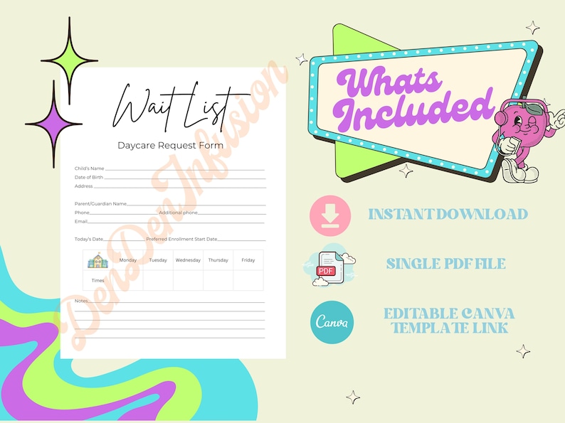 Daycare Waitlist Form Printable, Childcare Enrollment Form PDF ...