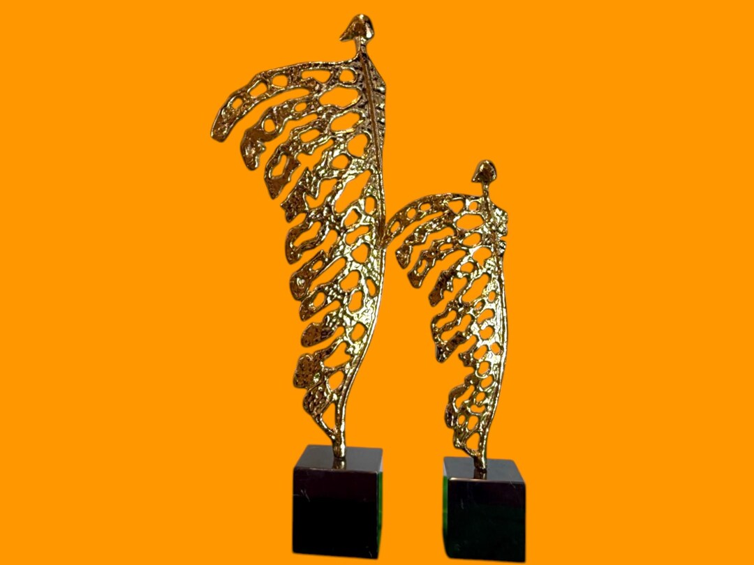 Gold Metal Angel Wing Sculpture – Modern Abstract Art Decor – Handmade ...