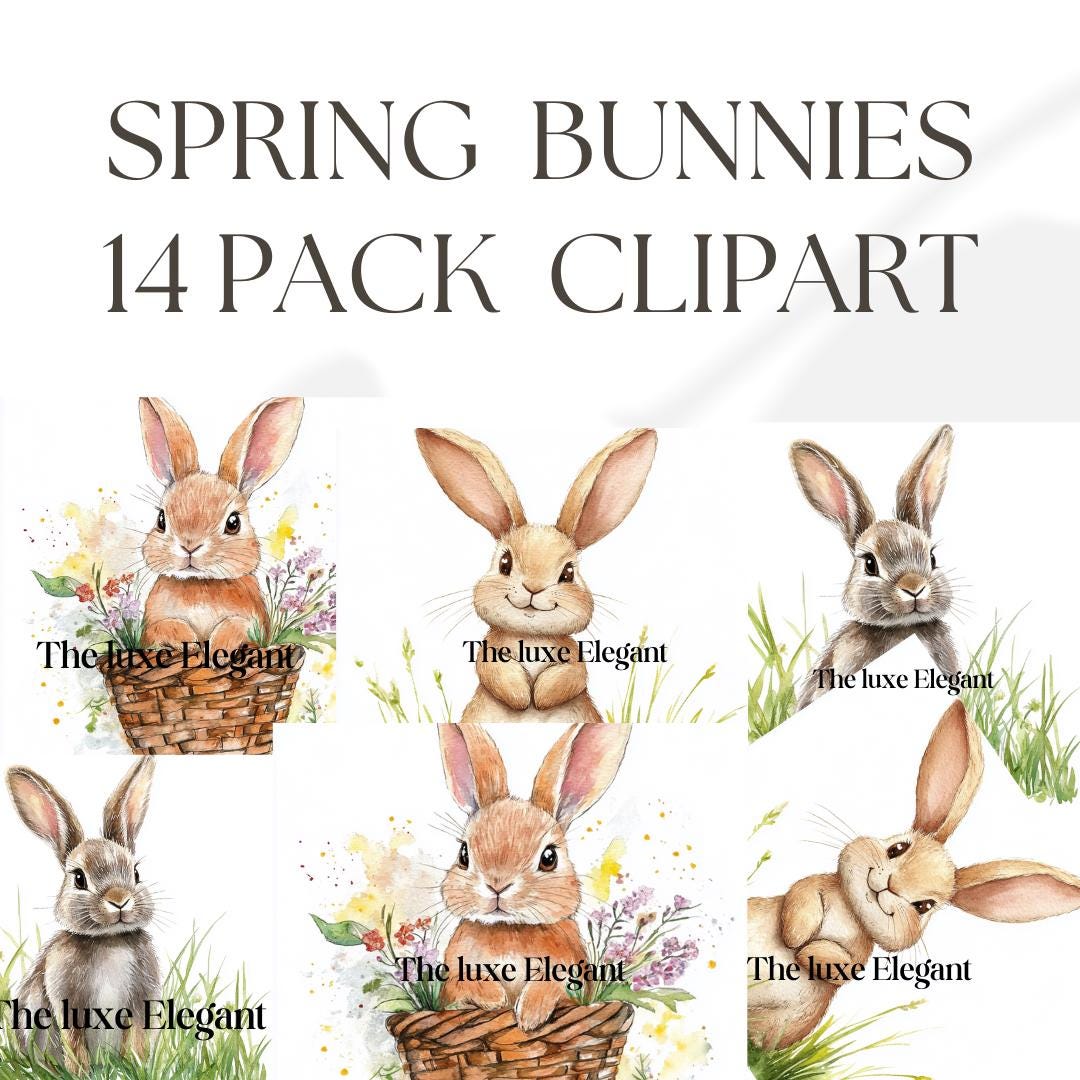 Spring Bunnies Clipart – Cute Watercolor Bunny Illustrations ...