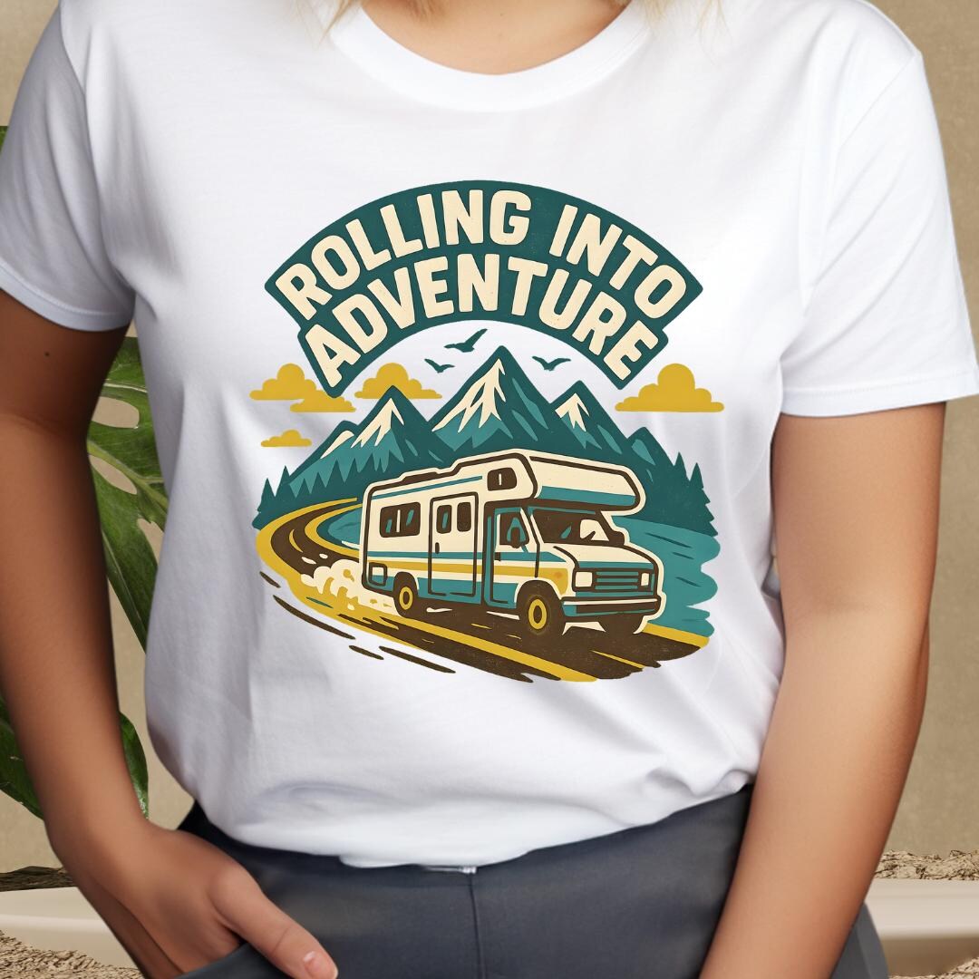 RV Camper T-shirt | Rolling Into Adventure Graphic Tee - Etsy