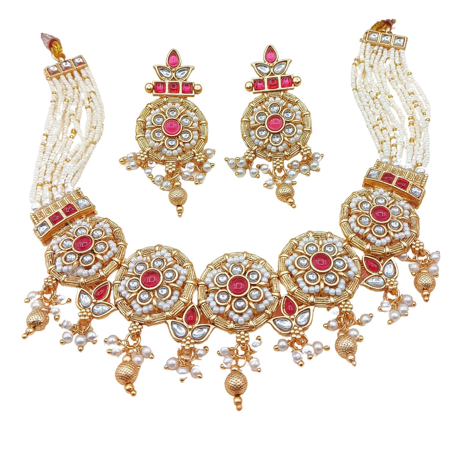 Mohini Rajwadi Necklace Set, Rajputi Choker With Earrings, Indian ...