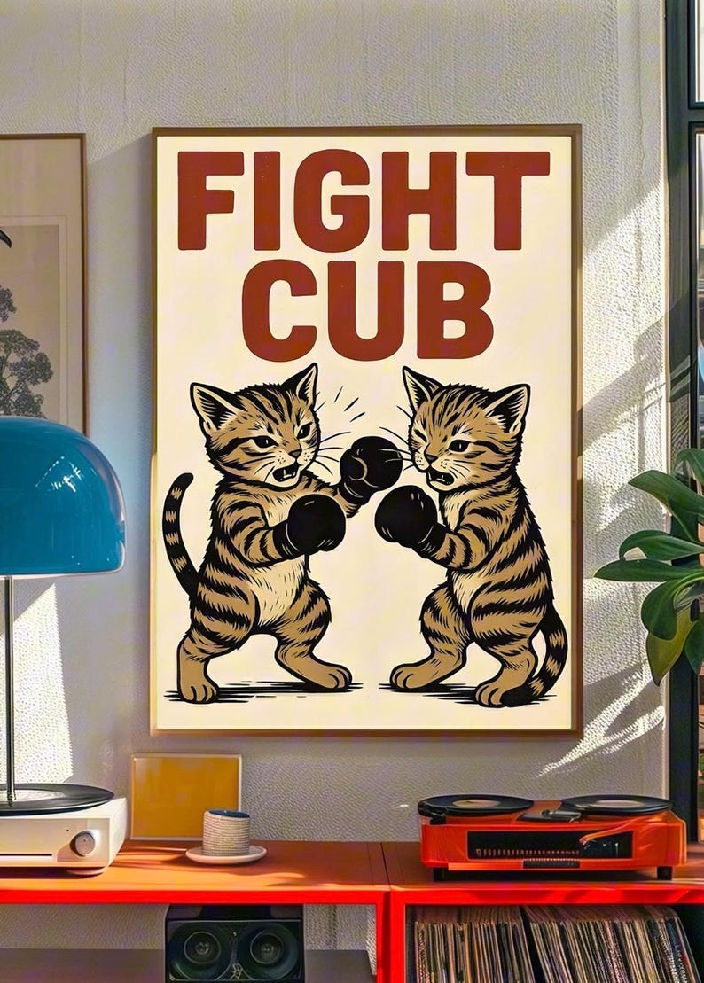 Fight Cub Printable Poster – Funny Tiger Cub Boxing Art, Retro Pop ...